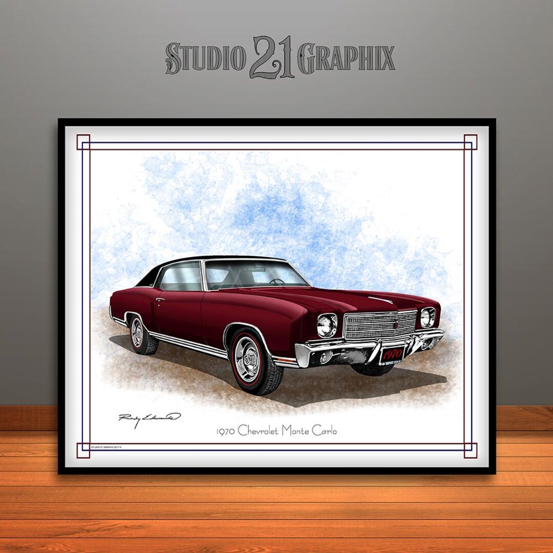 1970 Chevrolet Monte Carlo Black Vinyl Top Muscle Car Art Print, Garage ...