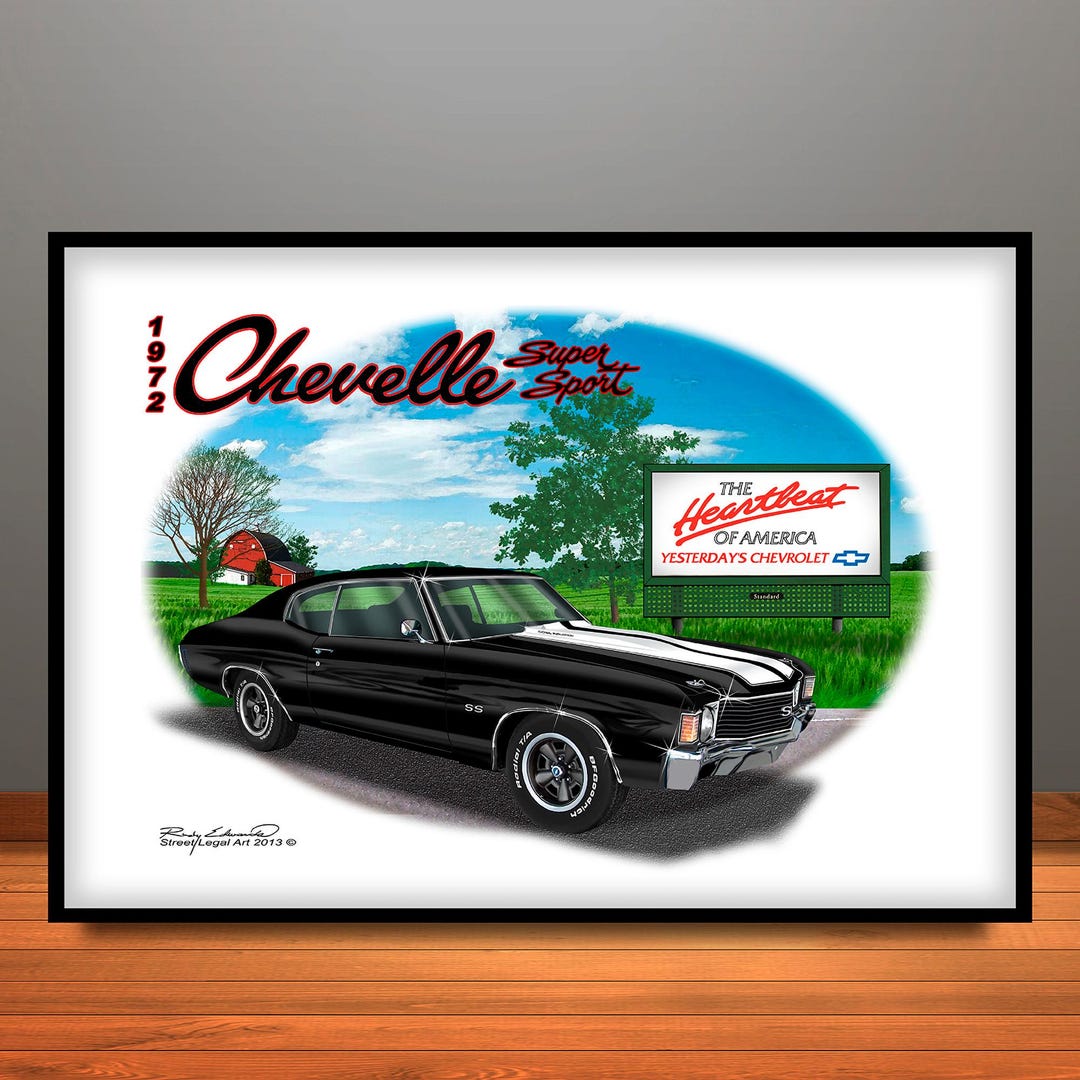 1972 Chevrolet Monte Carlo Black or White Stripe Muscle Car Art Print ...