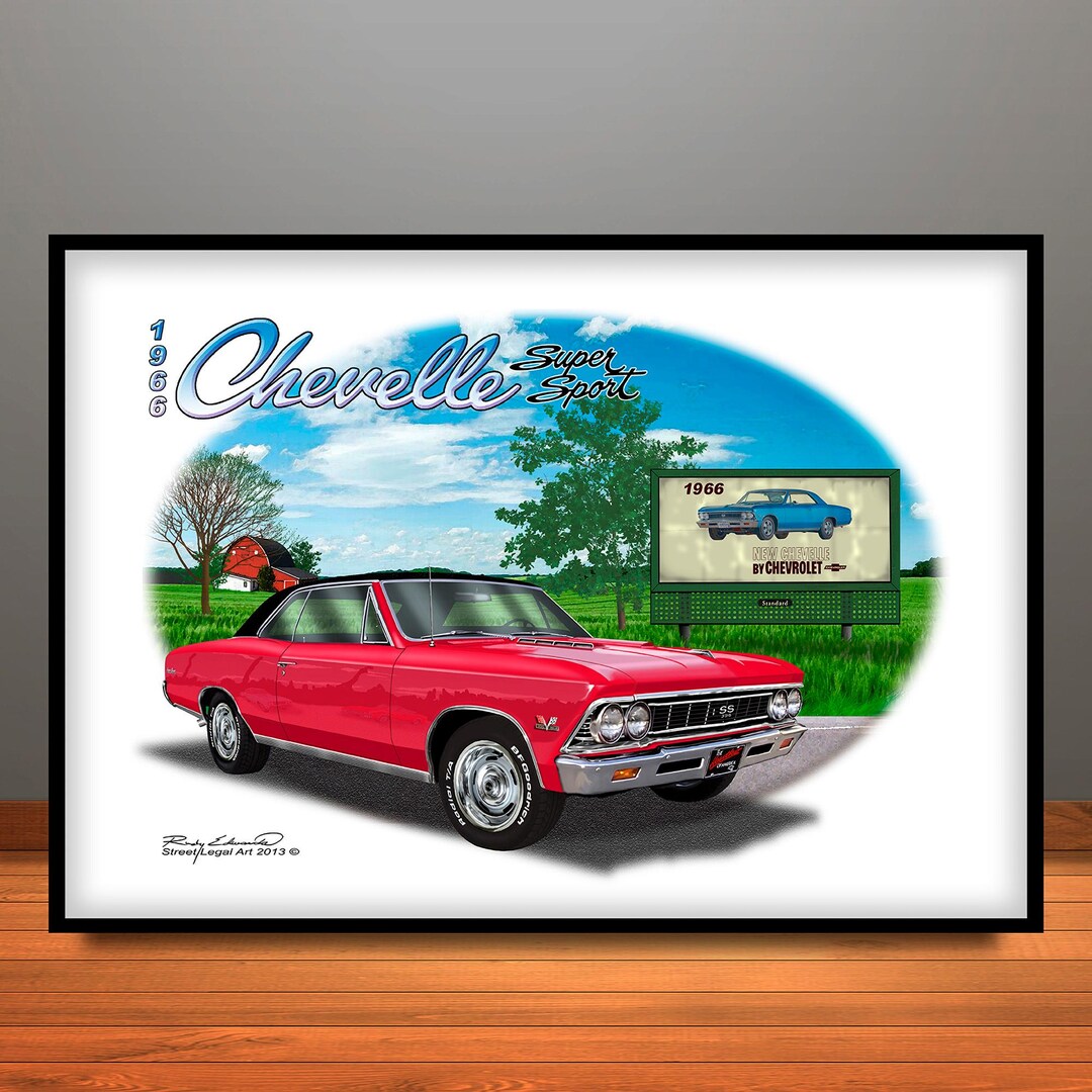 1966 Chevelle Muscle Car Art Print, Garage Wall Art Unframed Artist ...