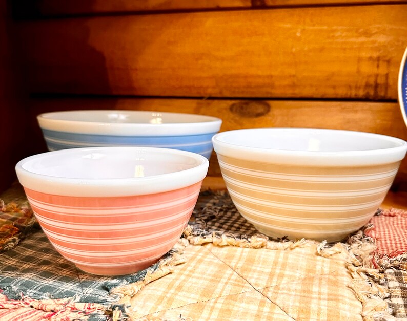 Vintage Pyrex Rainbow Stripes Mixing Bowl Set PRISTINE, NEVER USED ...