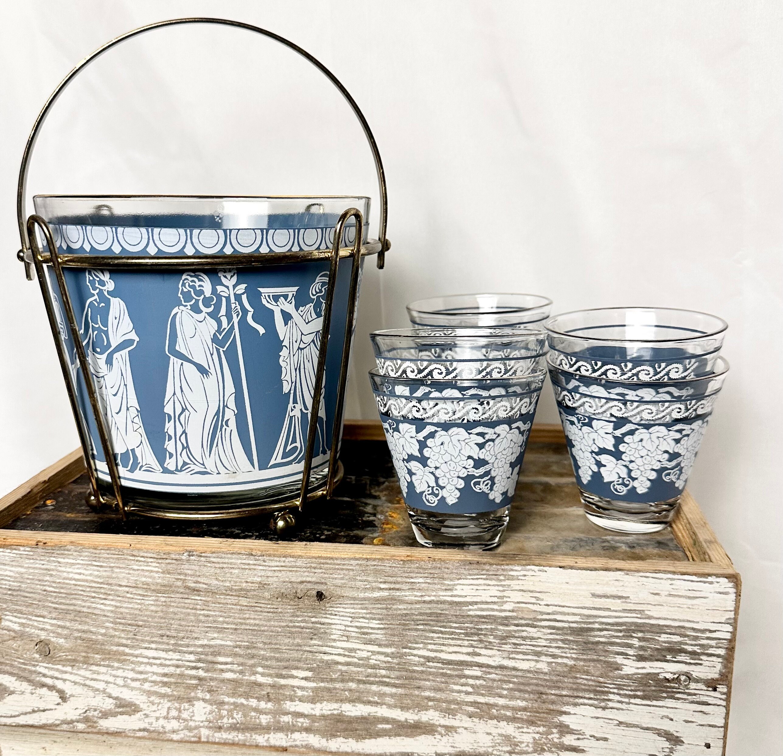 Vintage Hellenic Wedgewood Ice Bucket With Caddy 6 Coordinating Shot ...