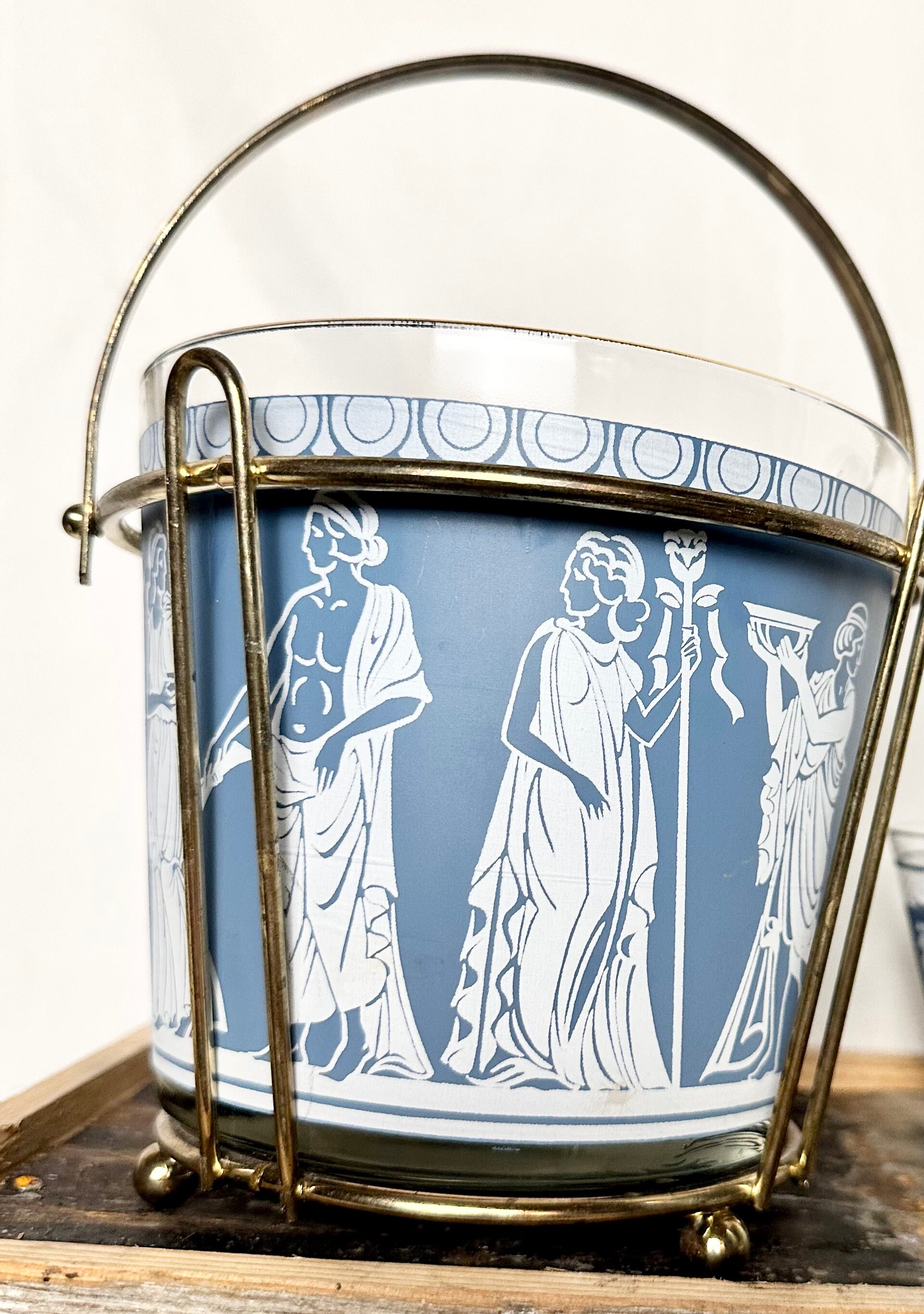 Vintage Hellenic Wedgewood Ice Bucket With Caddy 6 Coordinating Shot ...