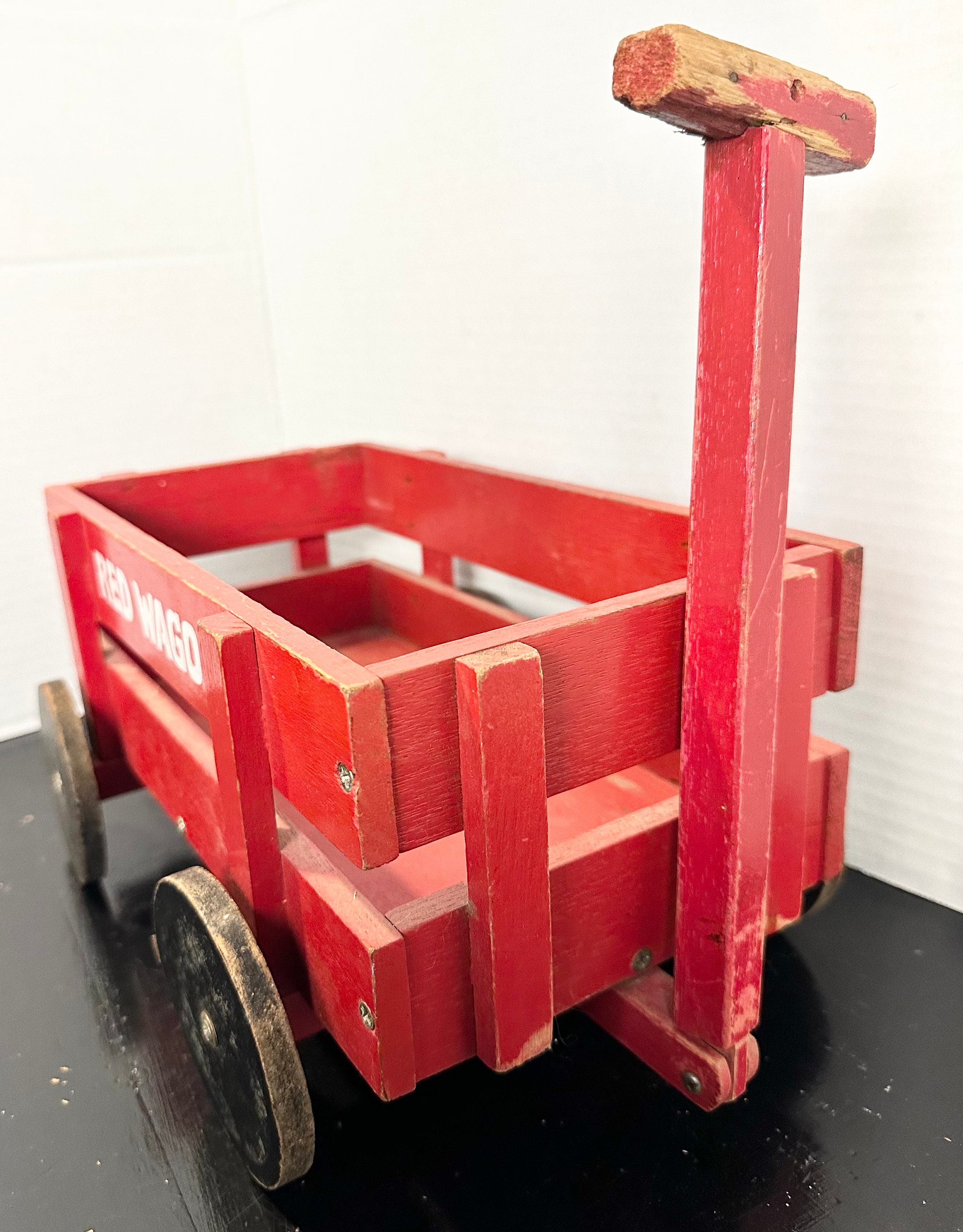 Antique Wooden Wagon Childrens Pull Toy, Vintage Original RED WAGON ...