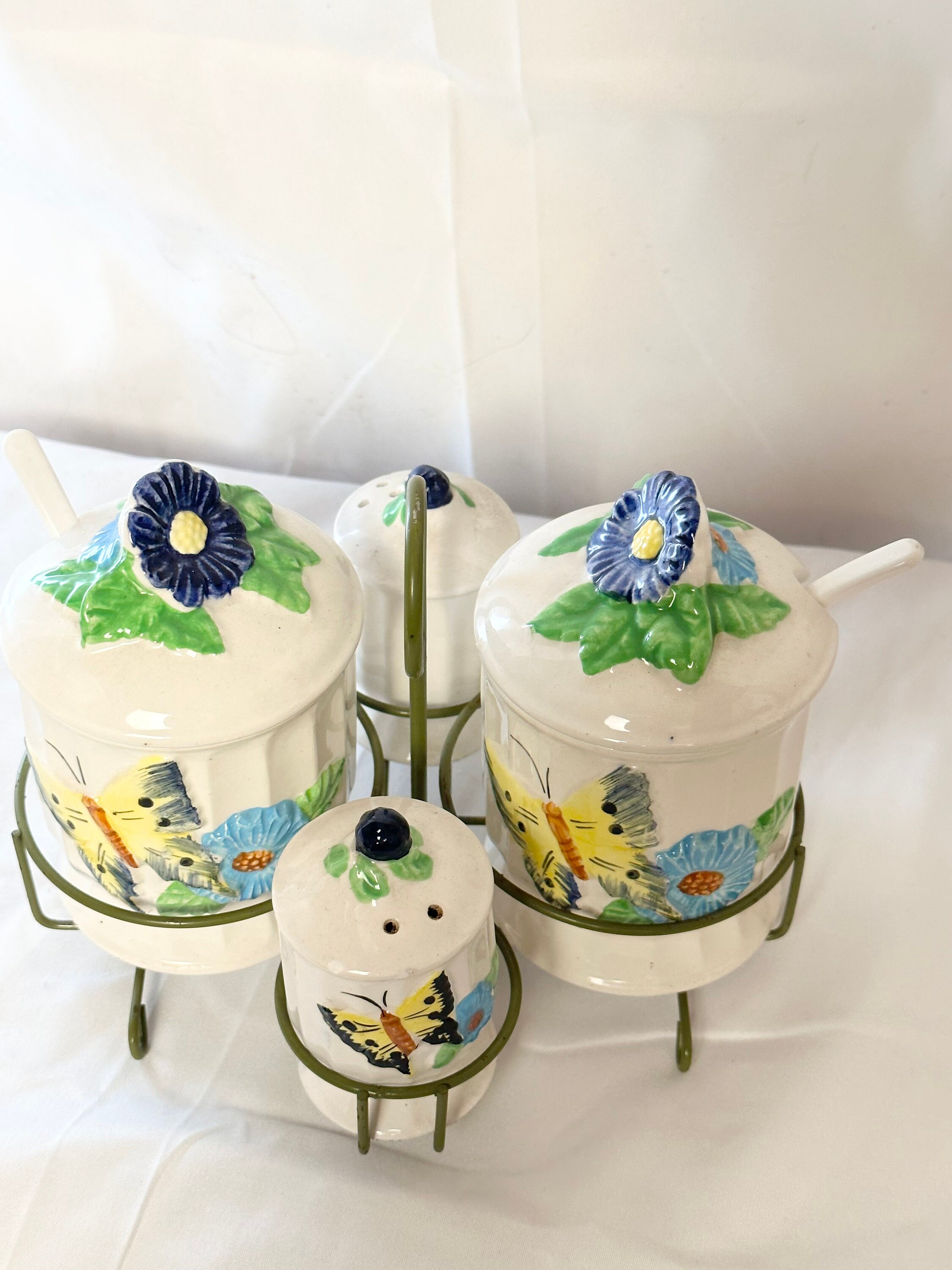 Antique Ceramic Condiment Set With Holder - Etsy