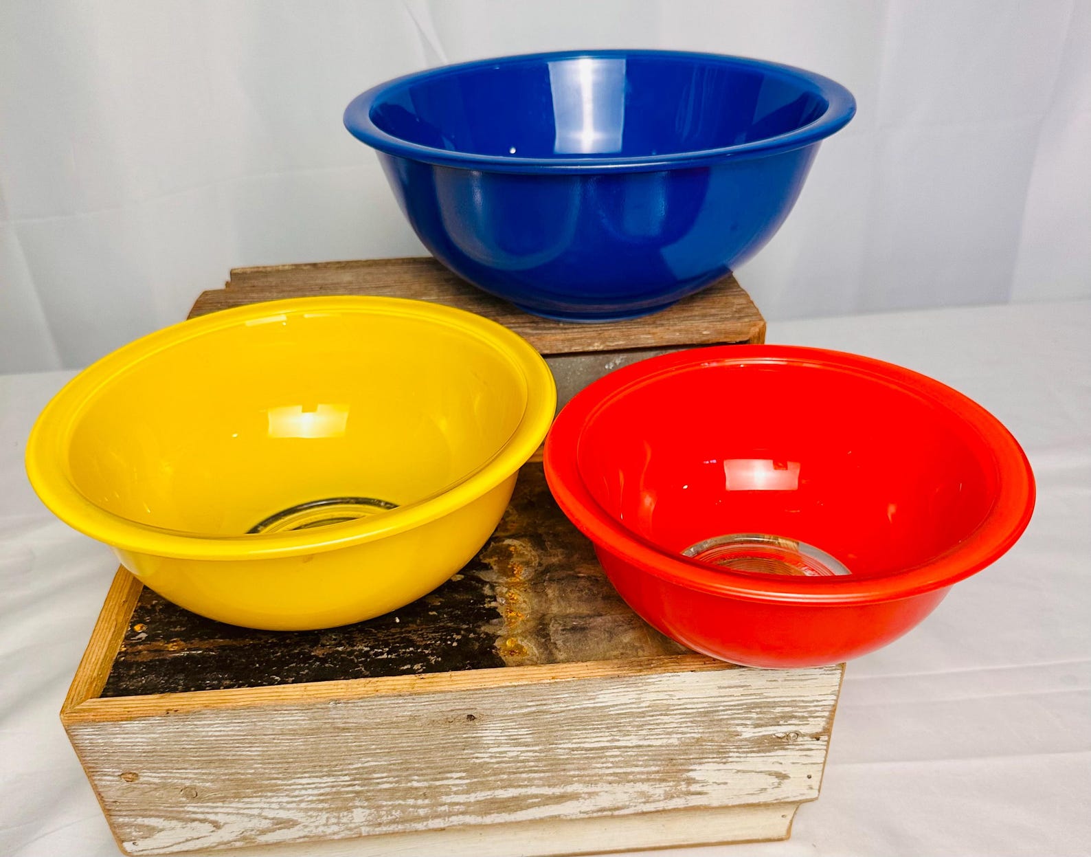 Pyrex 1980s Vintage Primary Color 3 Bowl Mixing Set, Clear Bottoms ...