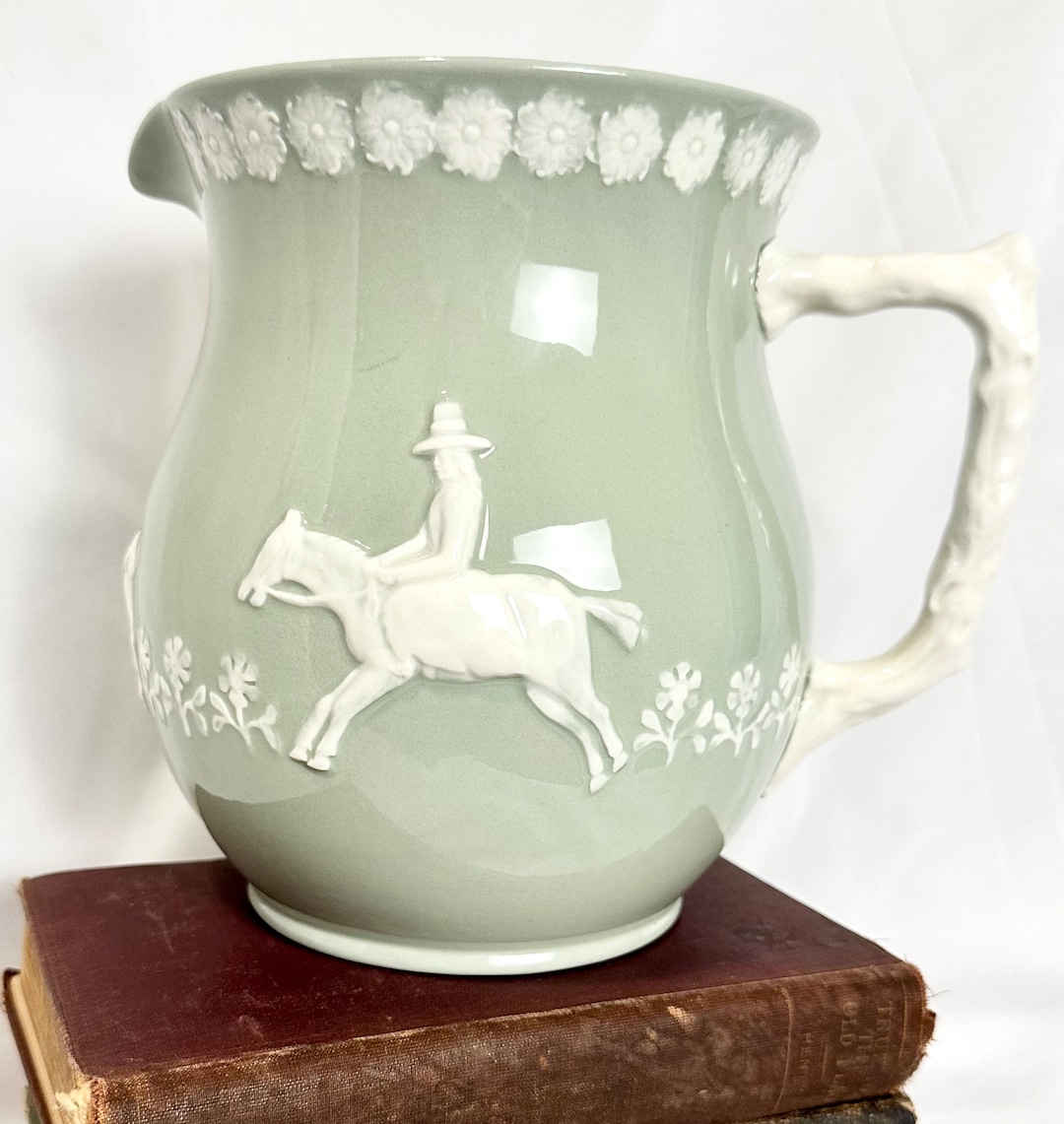 Spode Fortuna Pitcher Equestrian Pitcher Green Ceramic - Etsy