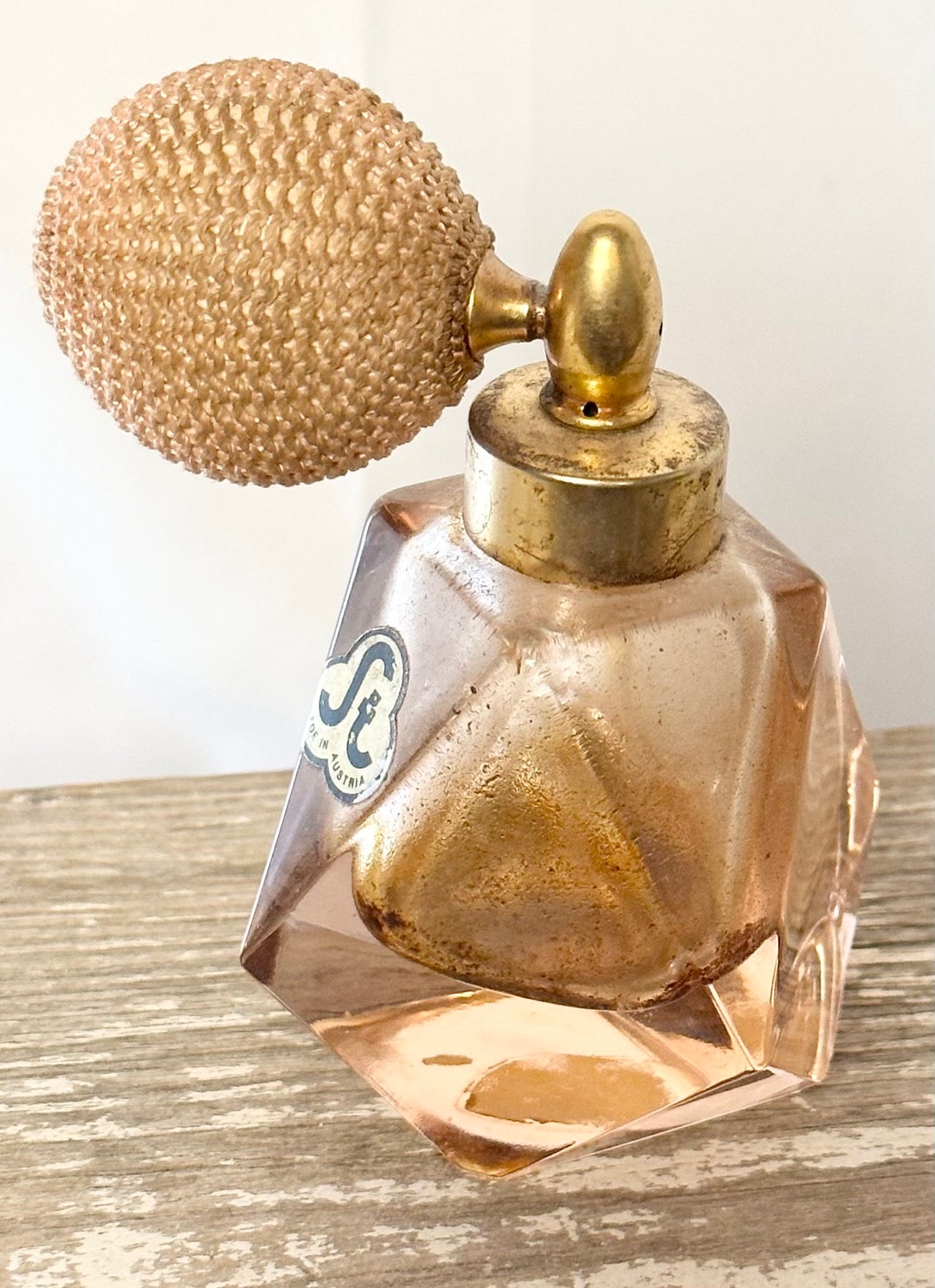 Vintage Perfume Atomizer, St Austria Perfume, Rose Thick Glass Bottle ...