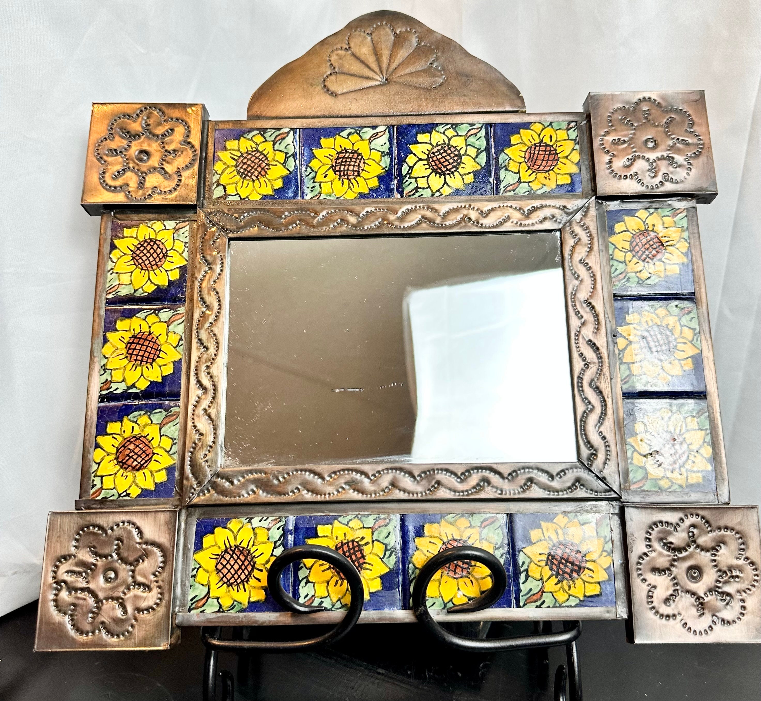 Mexican Talavera Tile Punched Tin Decorative Mirror - Etsy