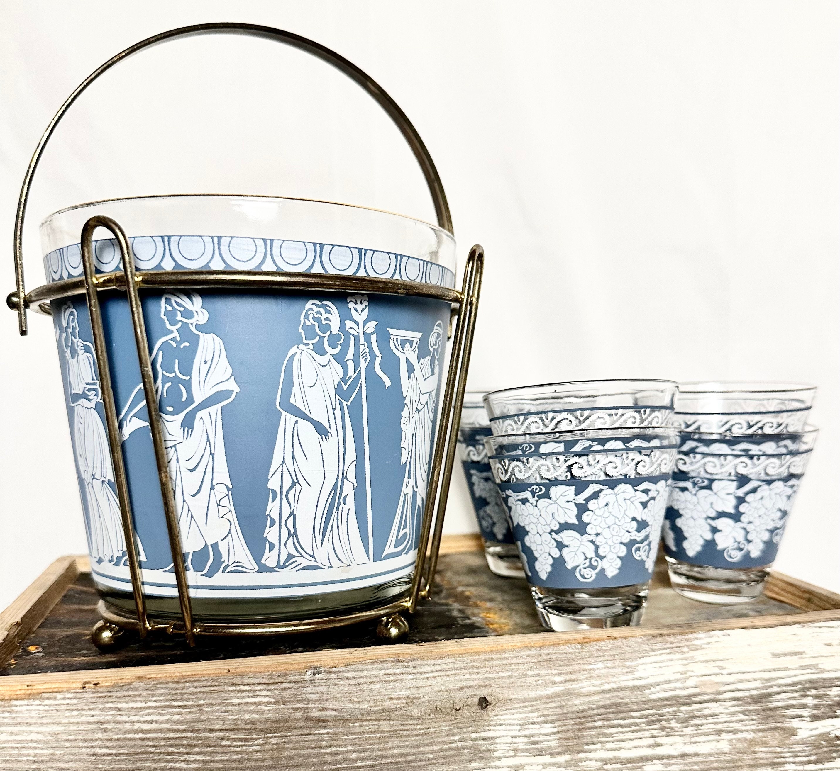 Vintage Hellenic Wedgewood Ice Bucket With Caddy 6 Coordinating Shot ...