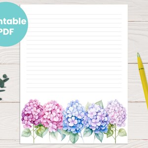 Printable Stationery: Hydrangea | Lined & Unlined, Floral Letter ...
