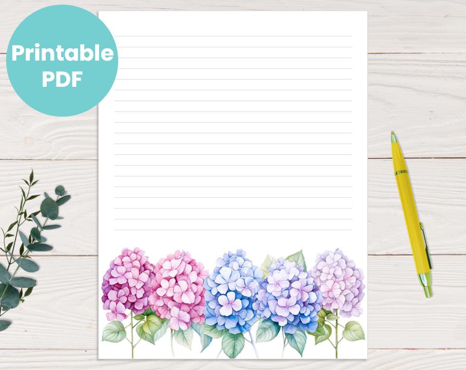 Printable Stationery: Hydrangea | Lined & Unlined, Floral Letter ...