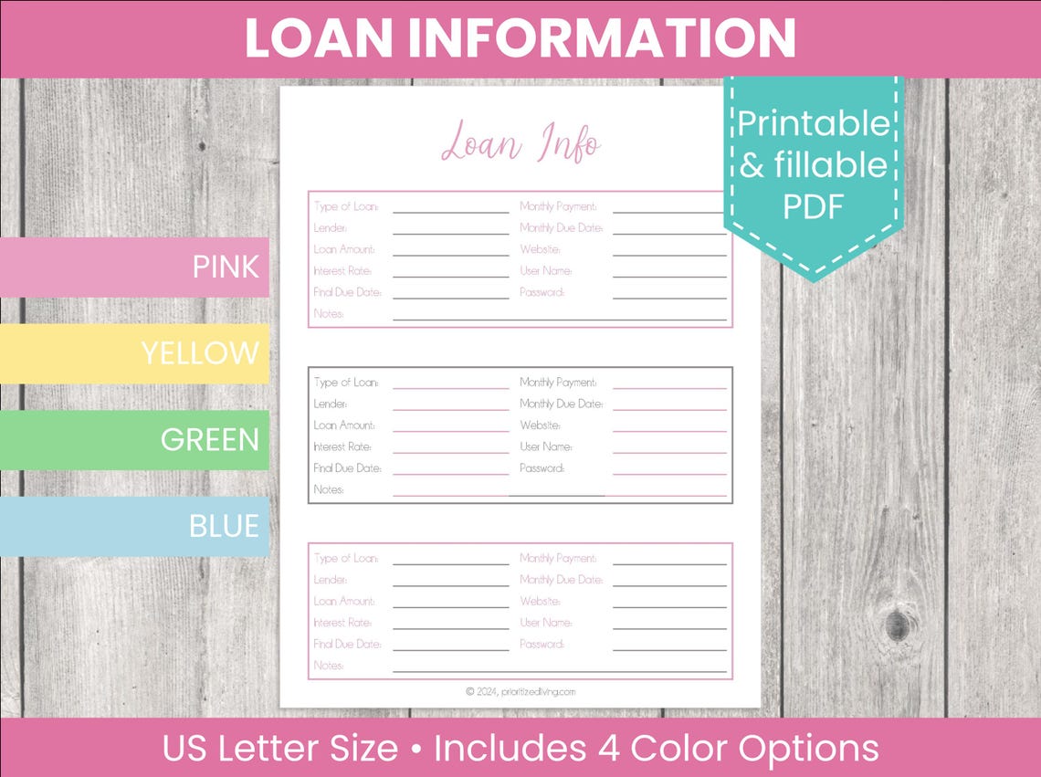 Printable LOAN ACCOUNT INFO Tracker: Loan Account List, Loan Details ...