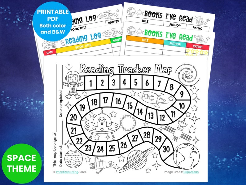 Space Theme Reading Tracker Map Printable: Kids Reading Log & Reward ...