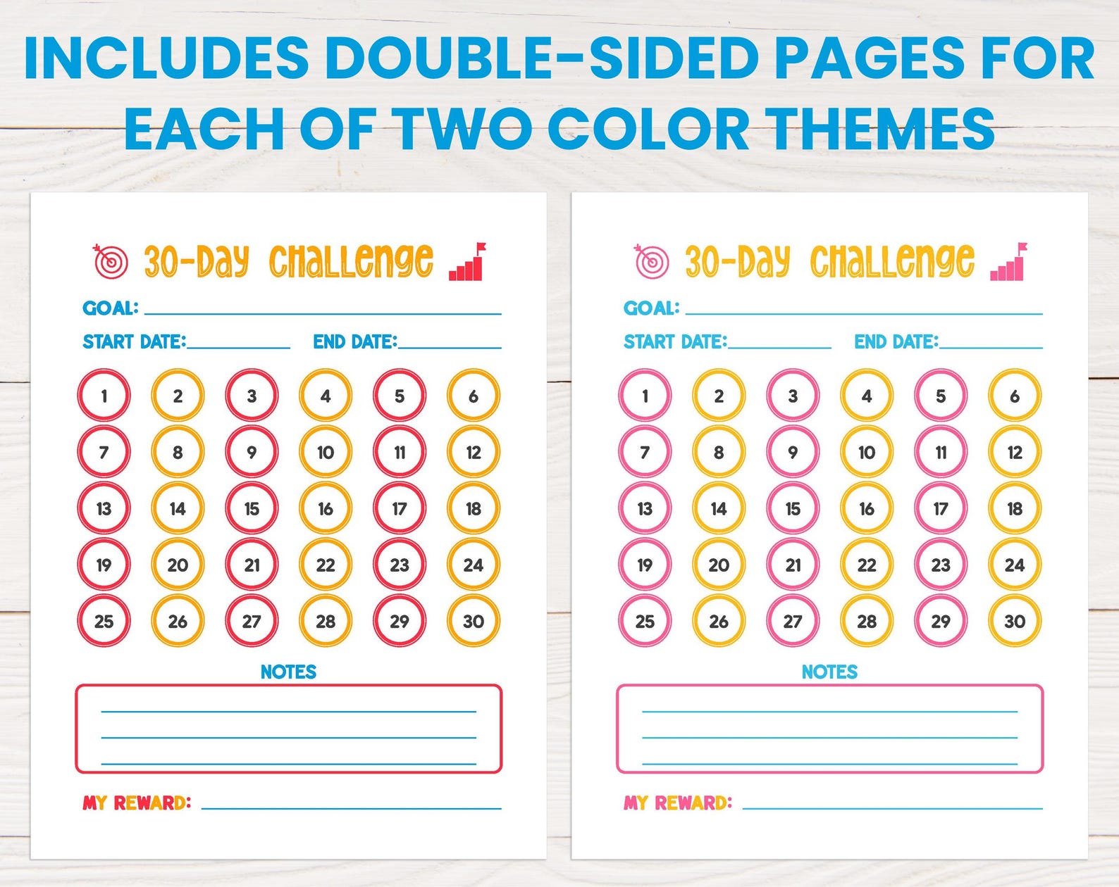 30-day Habit Challenge Printable: Monthly Habit Tracker in 2 Colorful ...