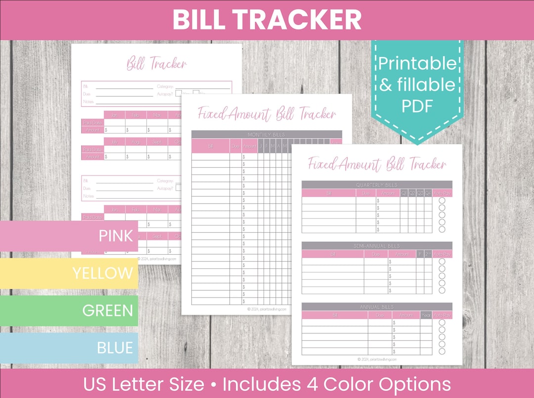 Bill Tracker Printable: Payment Tracker and Log for Variable and Fixed ...