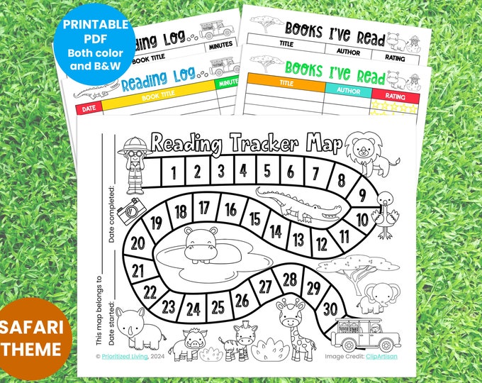Safari Theme Reading Tracker Map Printable: Kids Reading Log & Reward ...