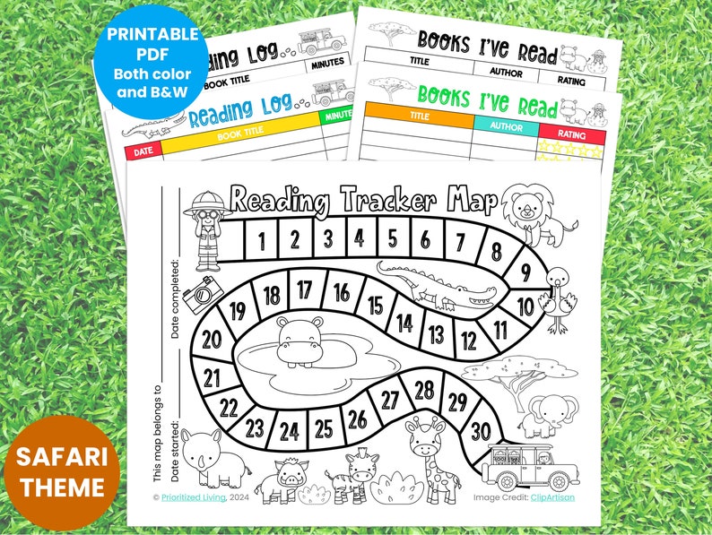 Reading Tracker Map Printable: Safari Theme | Kids Reading Book Log ...