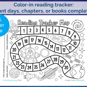 Space Theme Reading Tracker Map Printable: Kids Reading Log & Reward ...