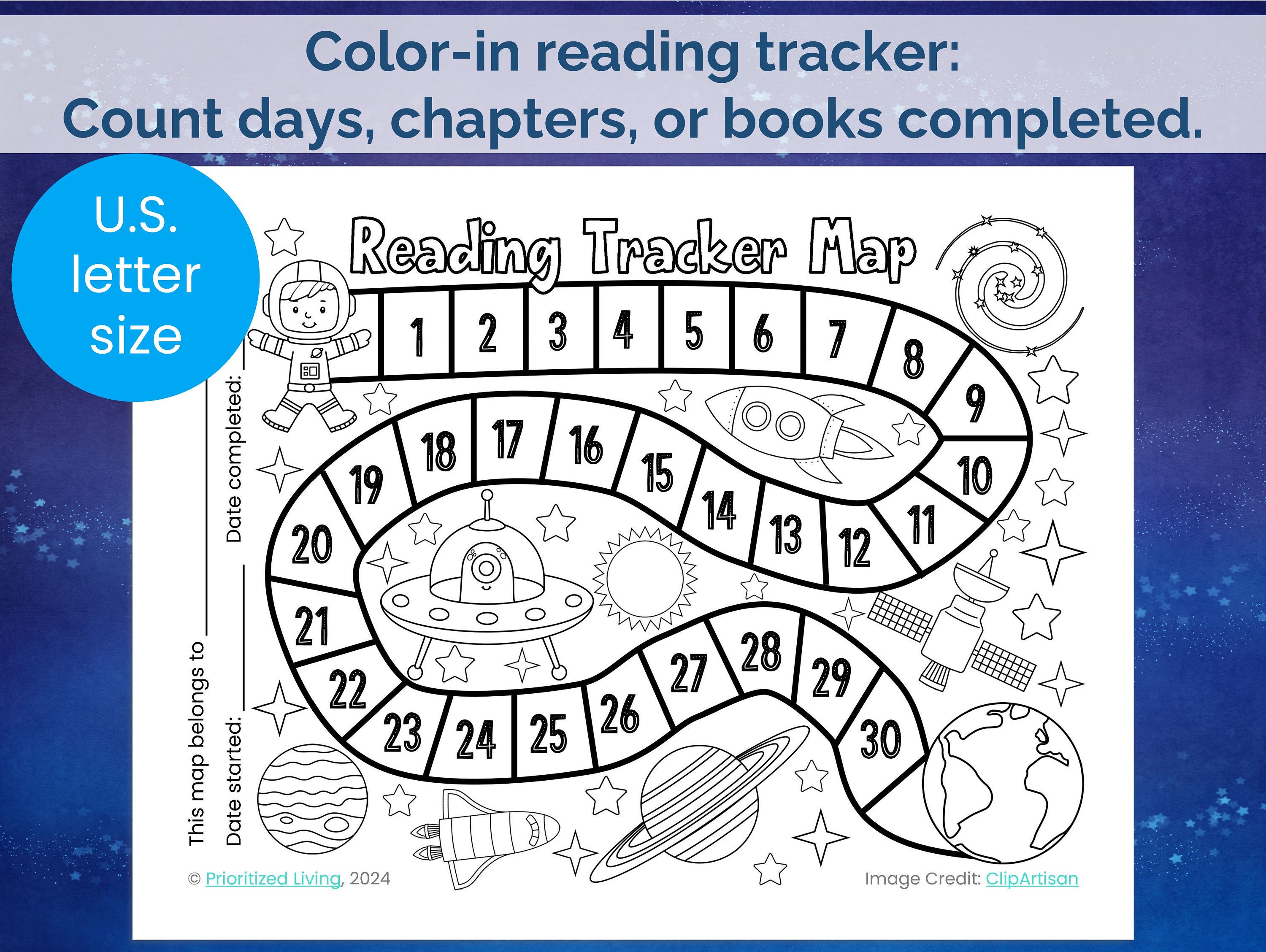 Space Theme Reading Tracker Map Printable: Kids Reading Log & Reward ...