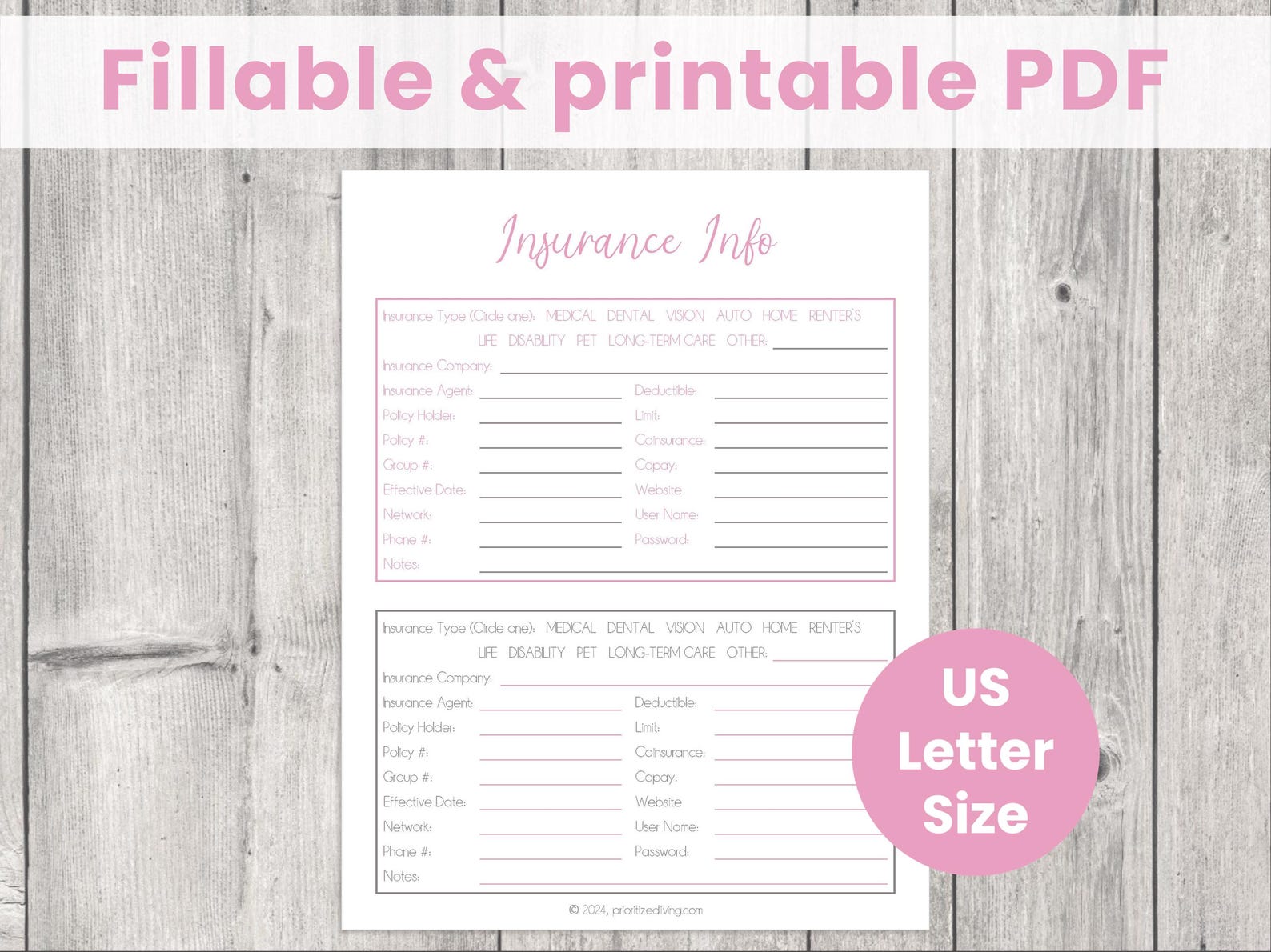 Insurance Policy Info Tracker Printable: Insurance Policy List and ...