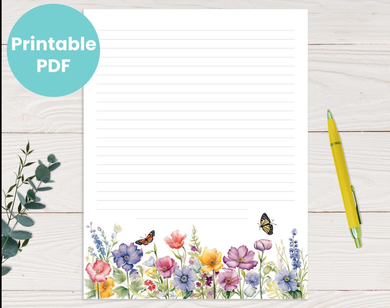 Printable Stationery: Wildflowers and Butterflies | Lined & Unlined ...
