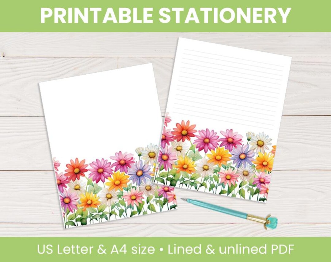 Printable Stationery: Colorful Daisies | Lined & Unlined, Floral Letter ...