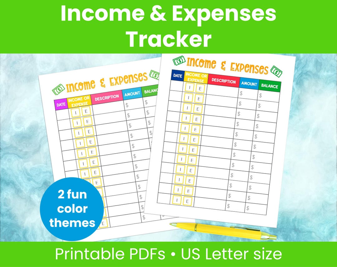 Income & Expense Tracker Printable: Colorful Financial Log in 2 ...