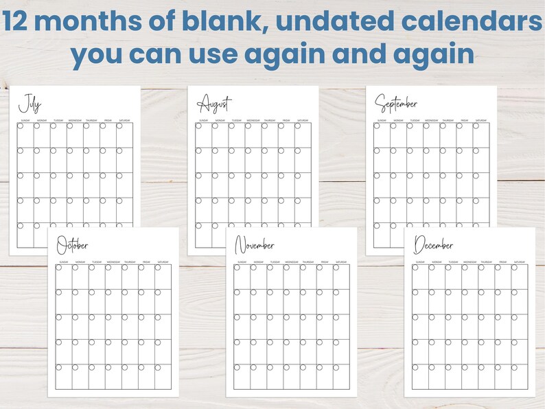 Blank Monthly Calendars Printable: Minimalist Template, Year of Planner ...