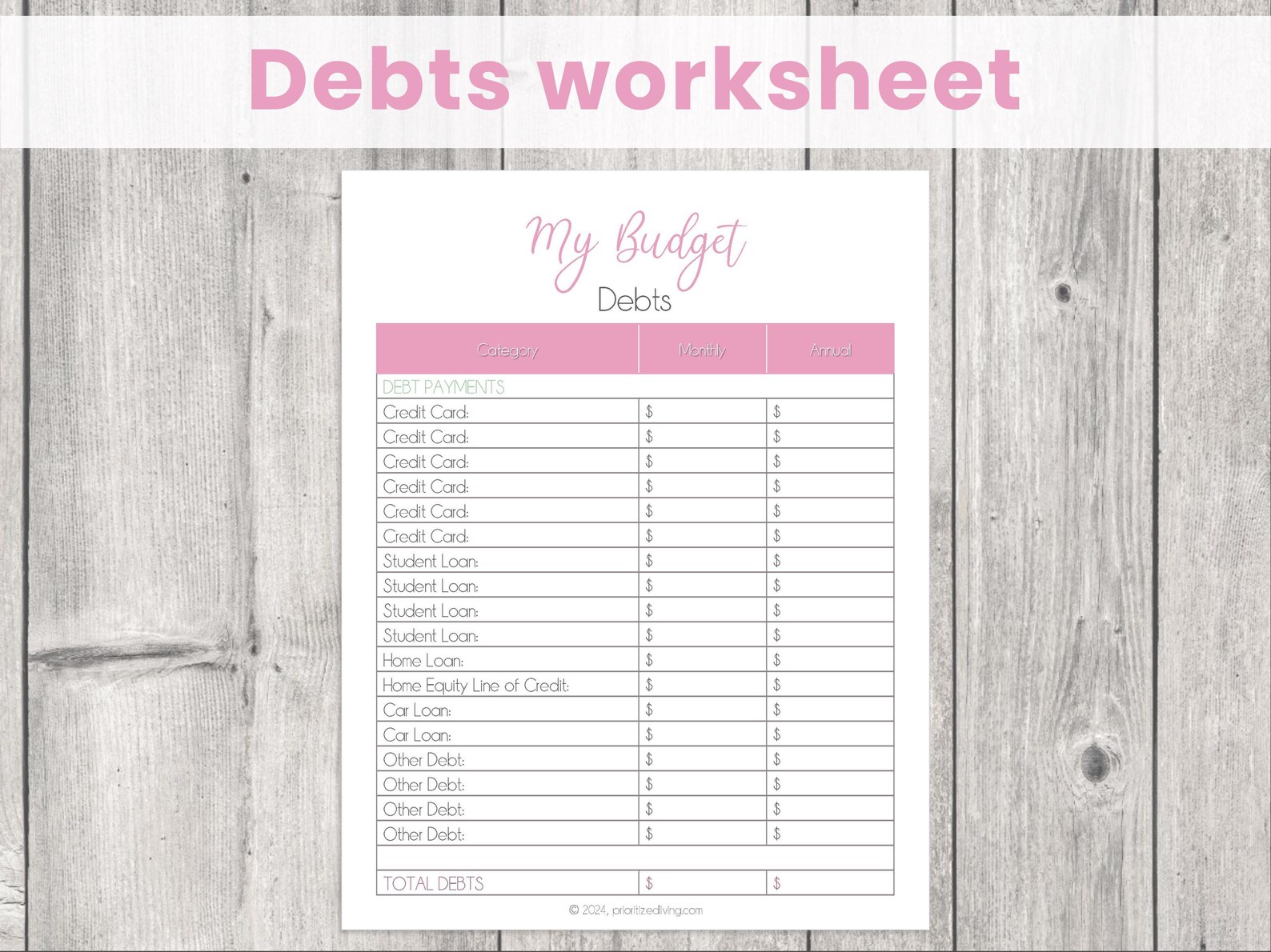 Budget Template Printable: Income, Expenses, Debt, Savings (digital ...