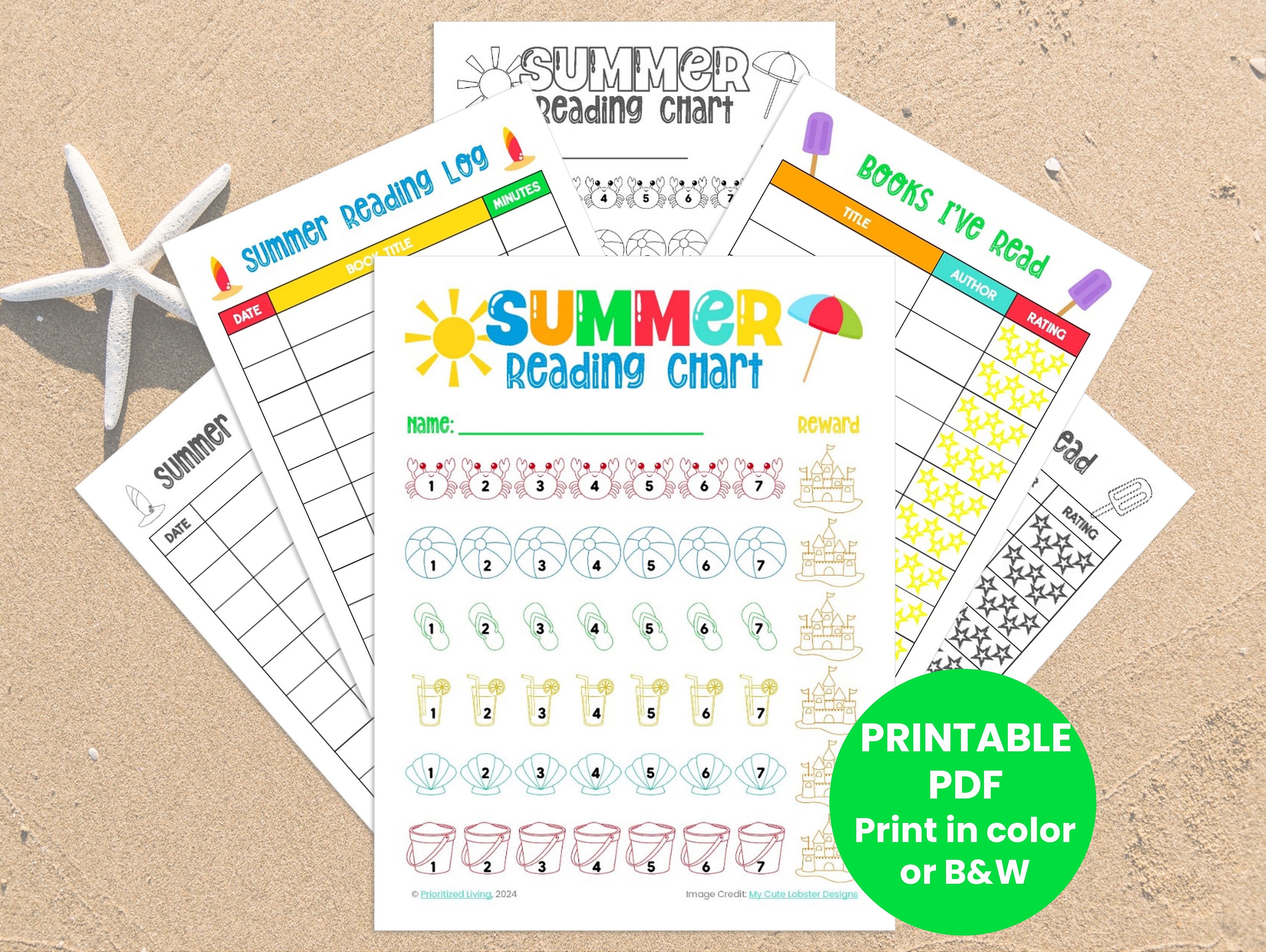 Kid's Summer Reading Chart Printable: Color and Black and White Summer ...