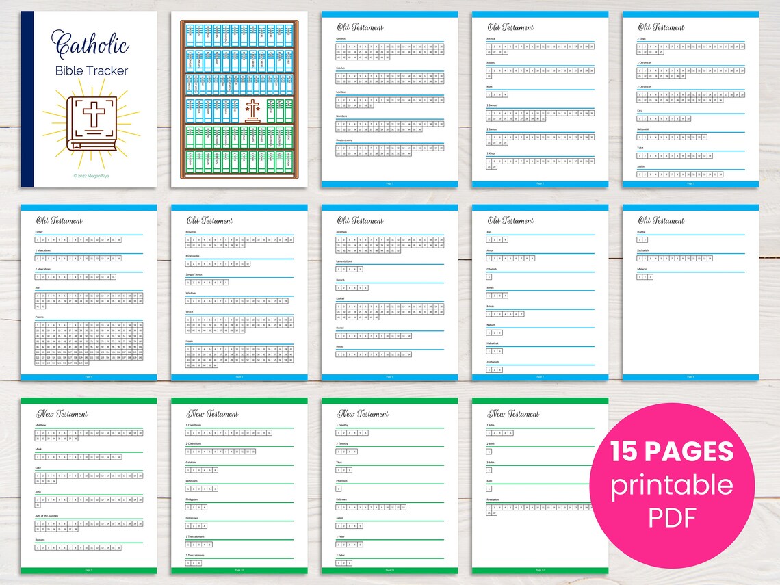 Catholic Bible Reading Tracker Printable: 73 Books, Chapter Checklist ...