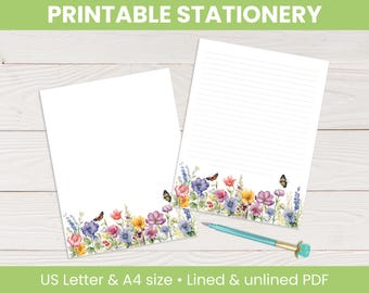 Printable Stationery: Wildflowers and Butterflies | Lined & Unlined ...