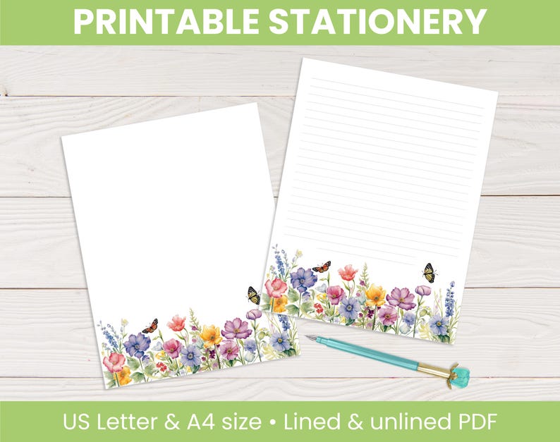 Printable Stationery: Wildflowers and Butterflies | Lined & Unlined ...