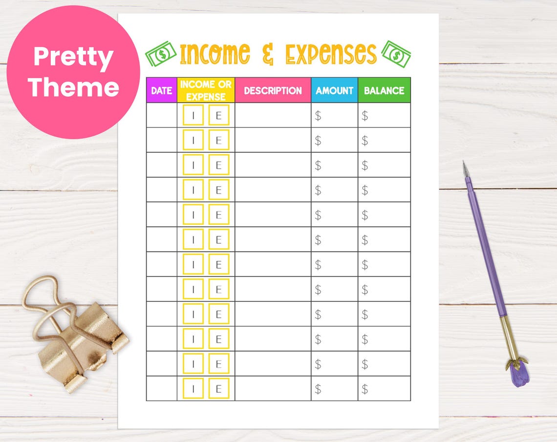 Income & Expense Tracker Printable: Colorful Financial Log in 2 ...
