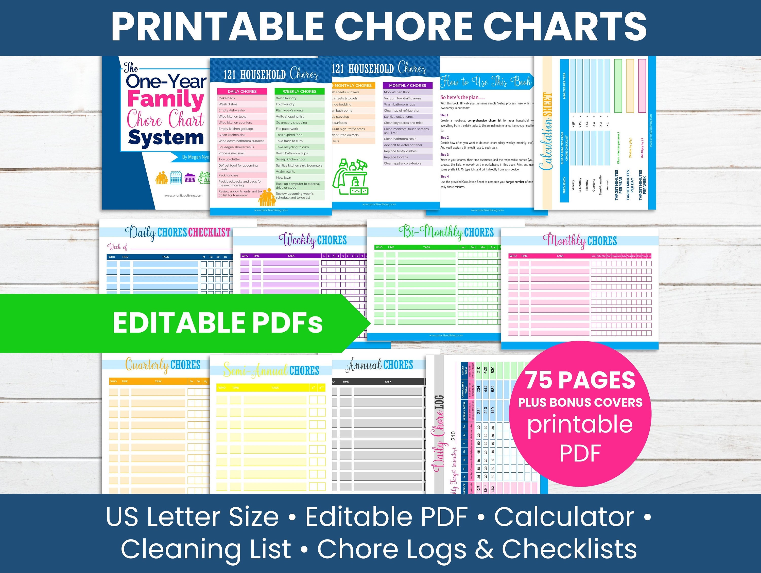 Printable CHORE CHARTS & Cleaning Checklist: Editable Cleaning Planner ...