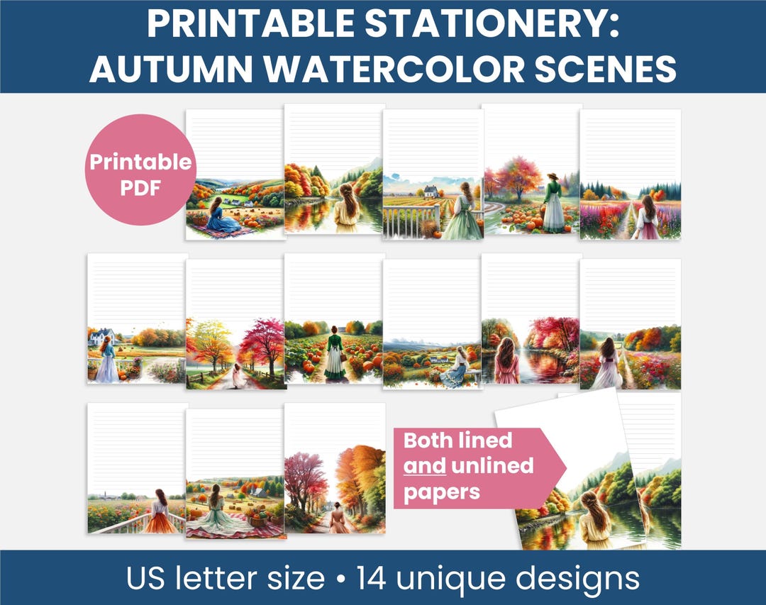 Printable Stationery Bundle: Autumn / Fall Lined & Unlined, Letter ...