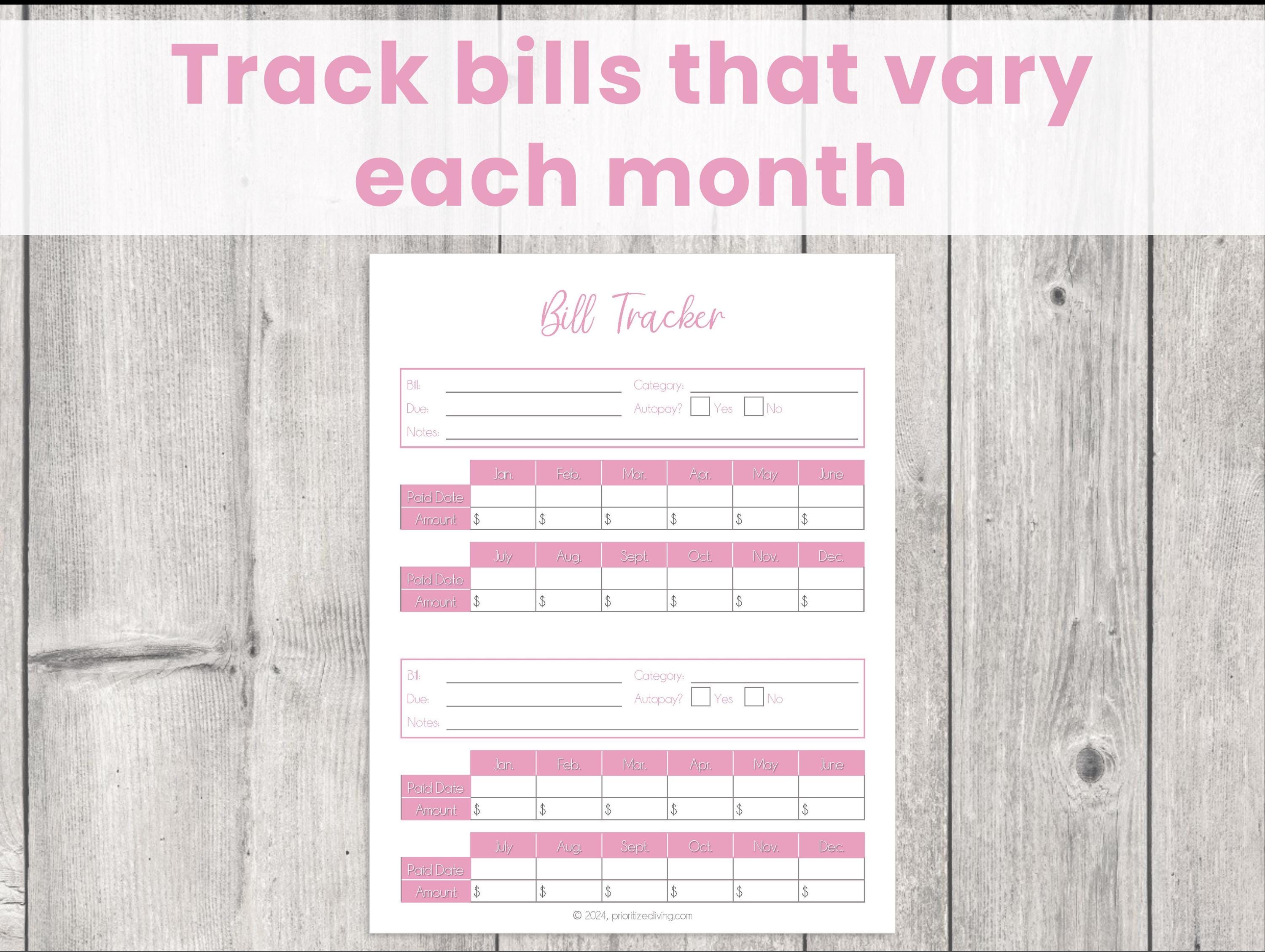 Bill Tracker Printable: Payment Tracker and Log for Variable and Fixed ...