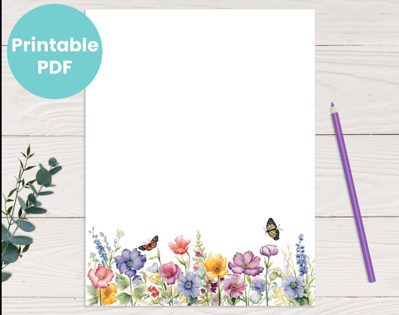 Wildflowers and Butterflies Printable Stationery: Lined & Unlined ...