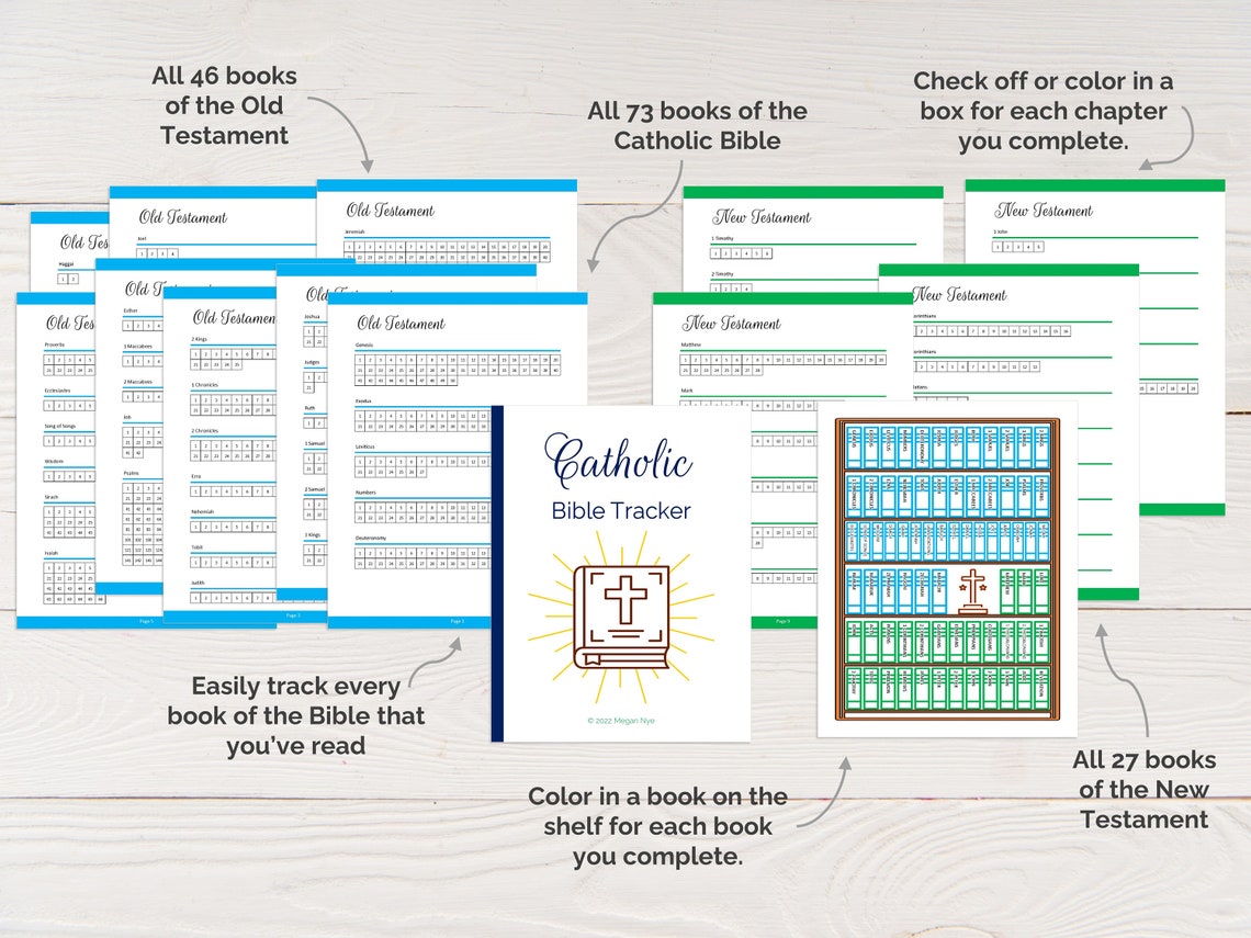 Catholic Bible Reading Tracker Printable: 73 Books, Chapter Checklist ...