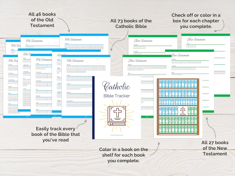 Catholic Bible Reading Tracker Printable: 73 Books, Chapter Checklist ...
