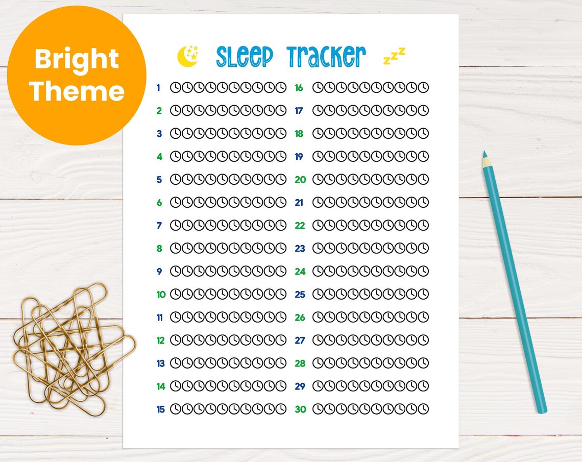 30-day Sleep Tracker Printable: Sleep Challenge in 2 Colorful Themes ...