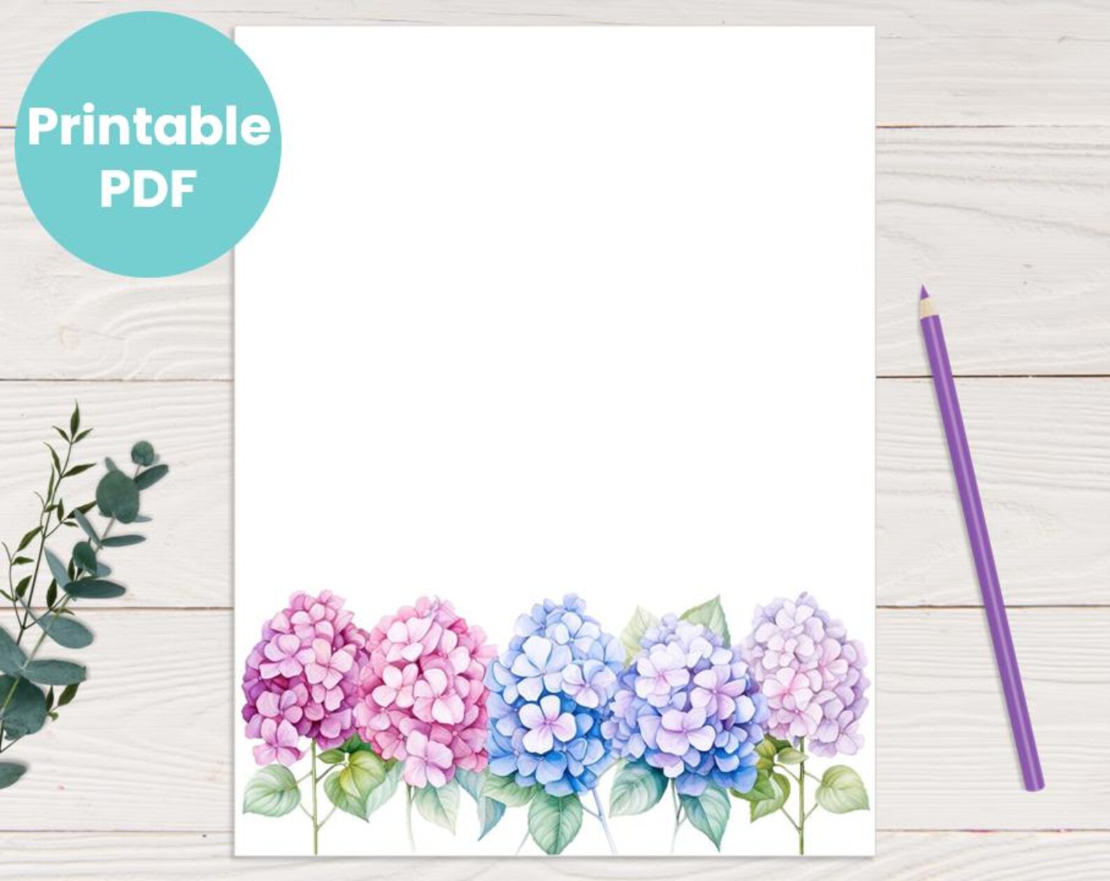 Printable Stationery: Hydrangea | Lined & Unlined, Floral Letter ...