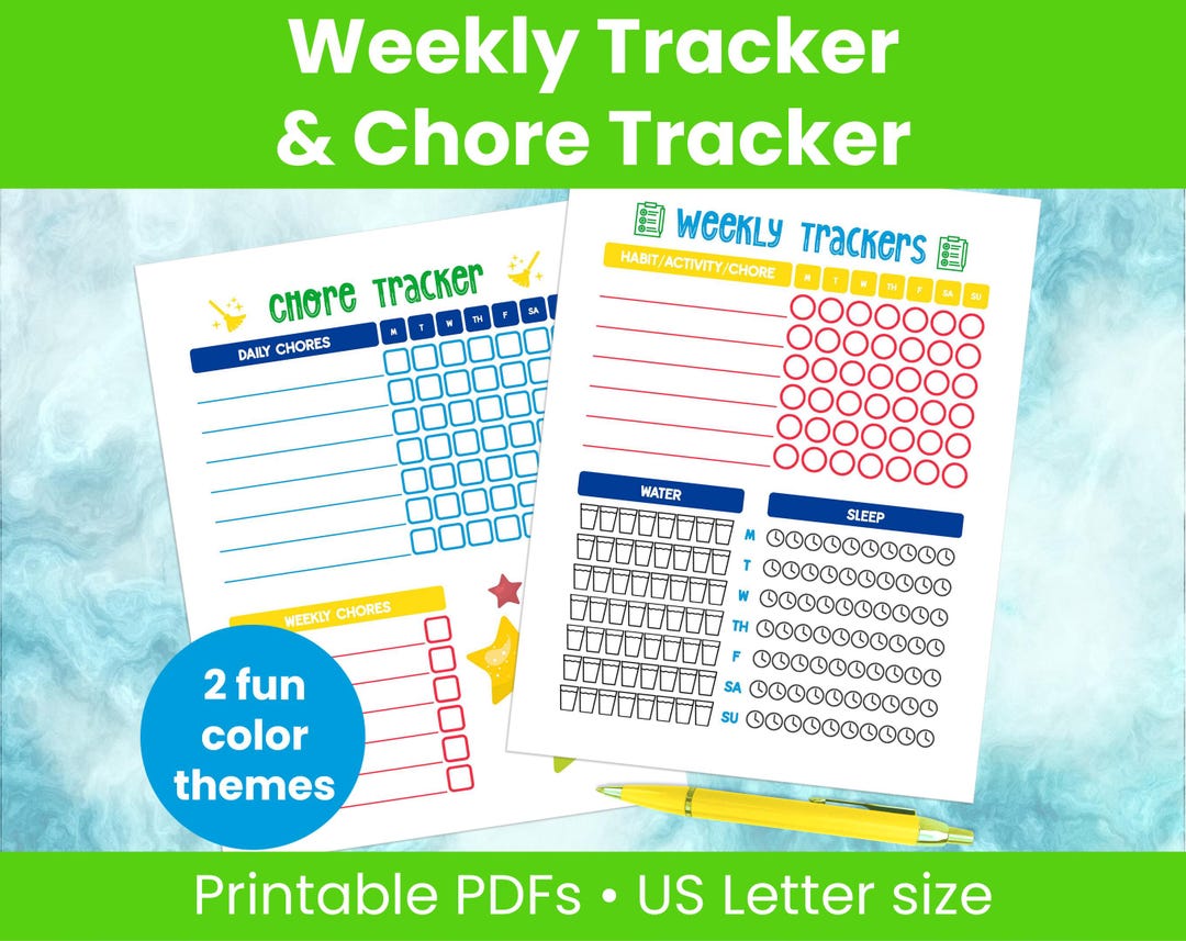 Weekly Tracker & Chore Tracker Printable: Track Habits, Water, and ...