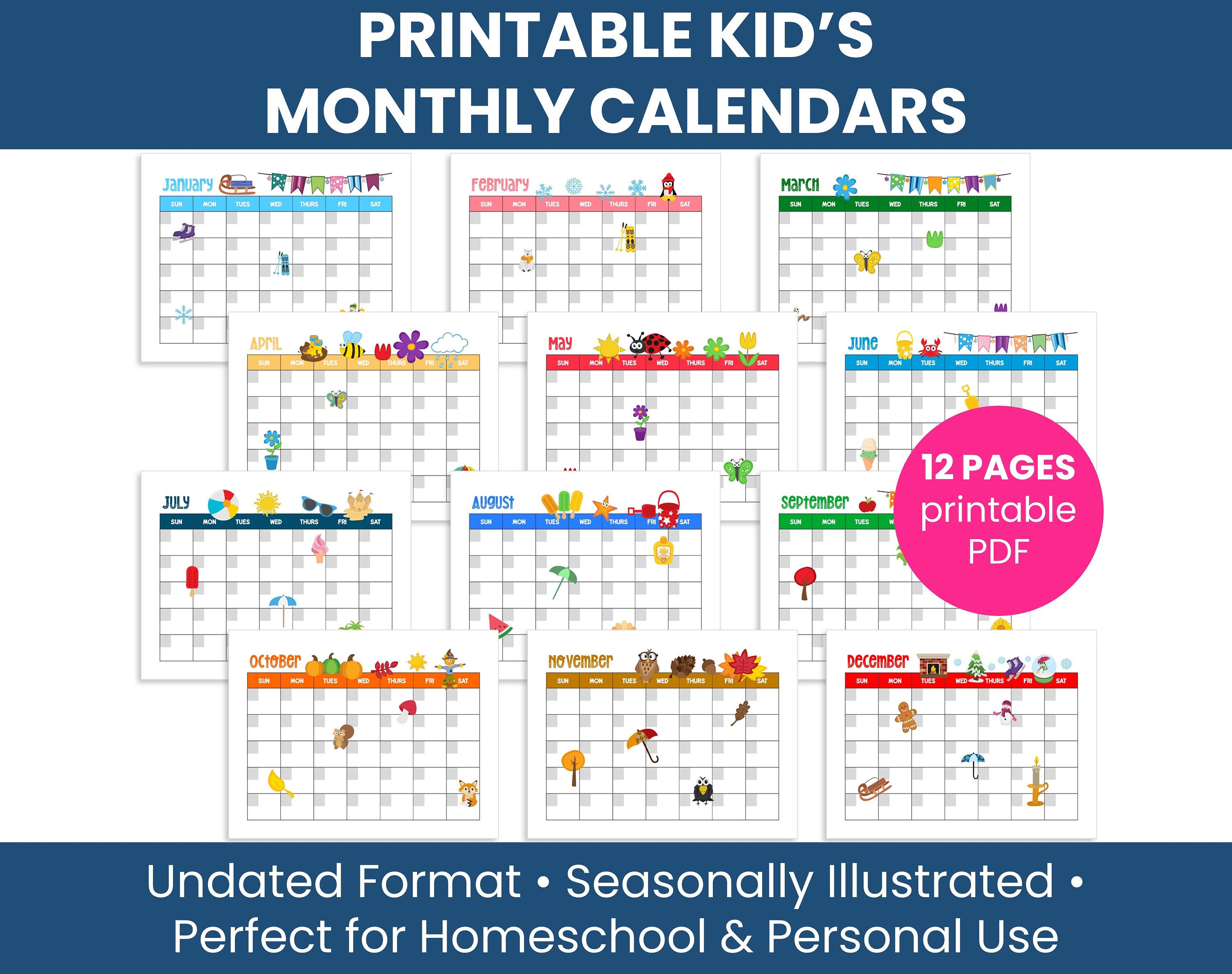 Undated Monthly Calendars Printable: Blank & Colorful | Perfect for ...
