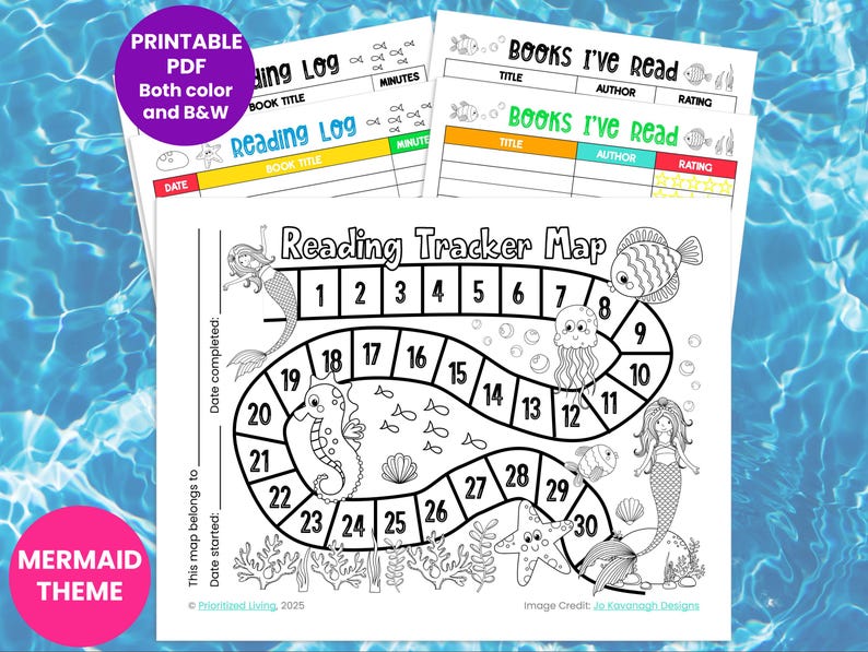 Reading Tracker Map Printable: Mermaid Theme | Kids Reading Book Log ...