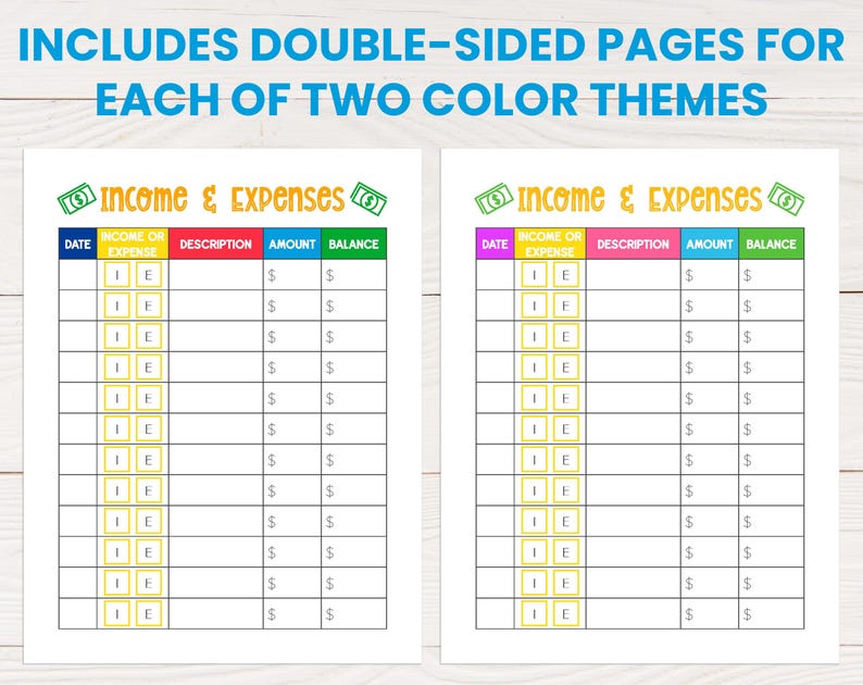 Income & Expense Tracker Printable: Colorful Financial Log in 2 ...