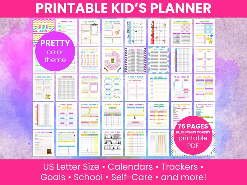 Kid's Planner Printable Bundle: Chore Chart, Habit Tracker, Calendar ...