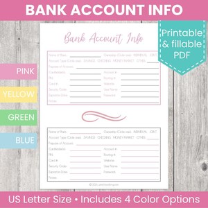 Bank Account Info Tracker Printable: Bank Account List and Details ...