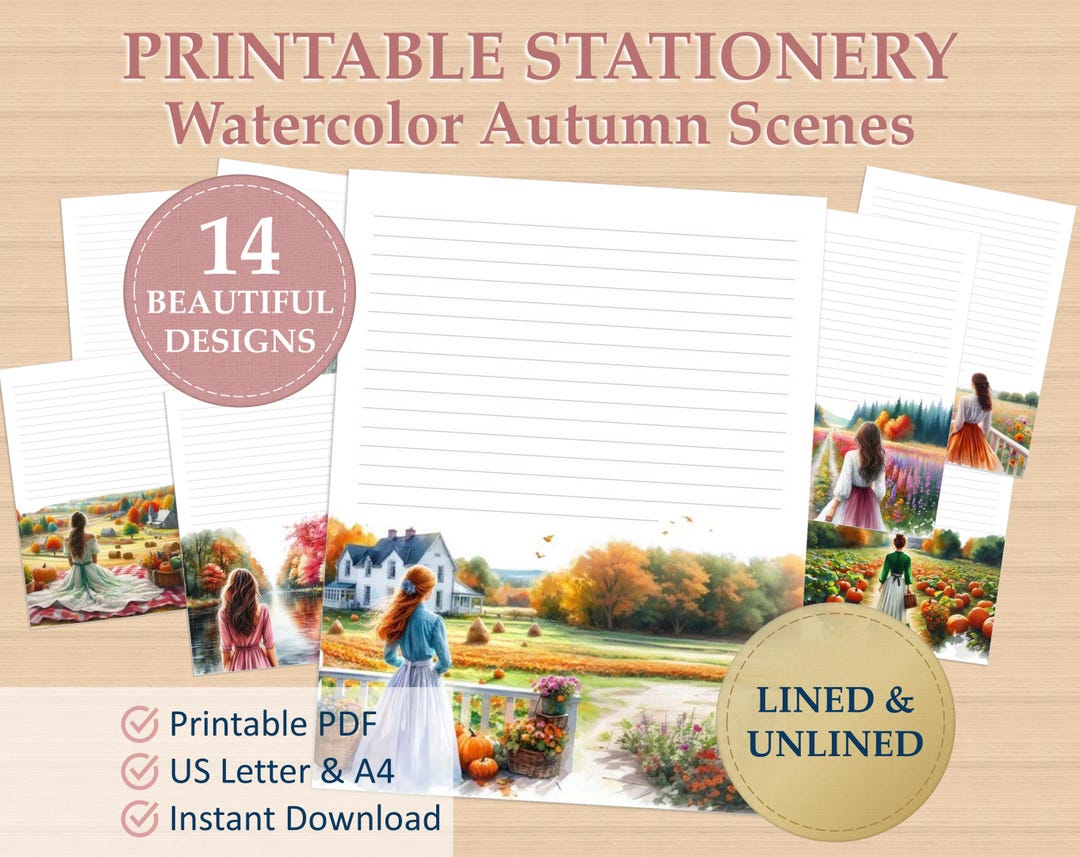 Printable Stationery Set: Watercolor Writing Paper | Fall Letter ...