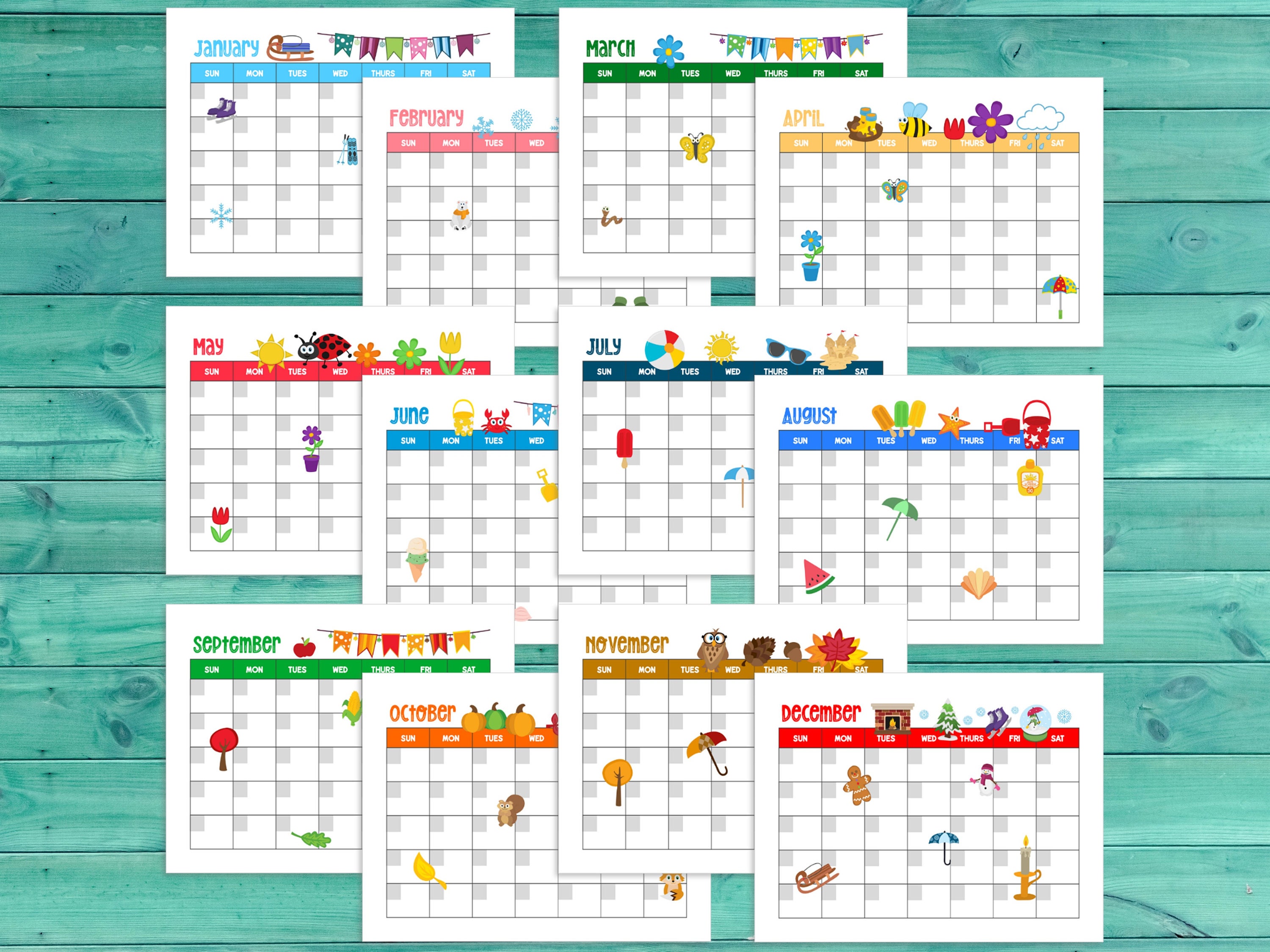 Undated Monthly Calendars Printable: Blank & Colorful | Perfect for ...